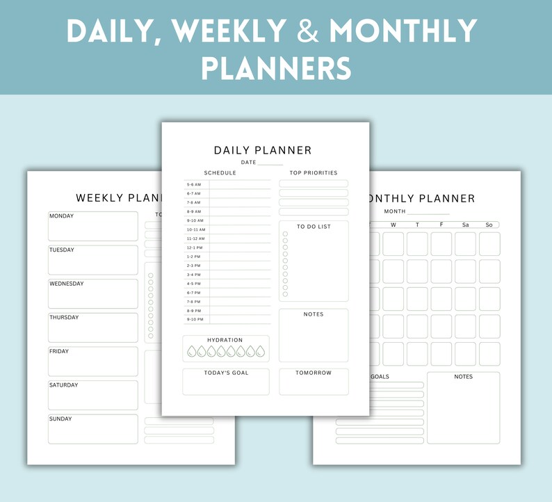 Productivity Planner Bundle Printable PDF, Personal Planner Template ...