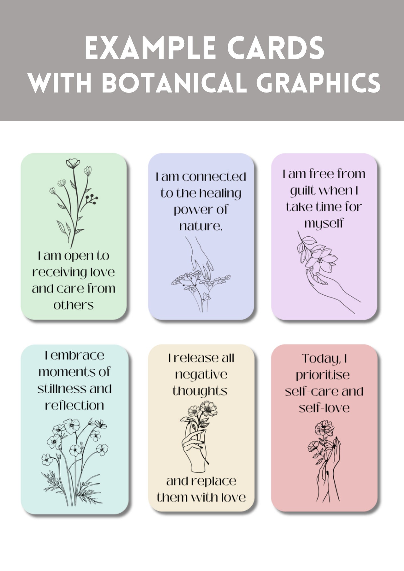 Daily Affirmation Cards Printable Pdf, Set of 60, Self Love, Self Care ...