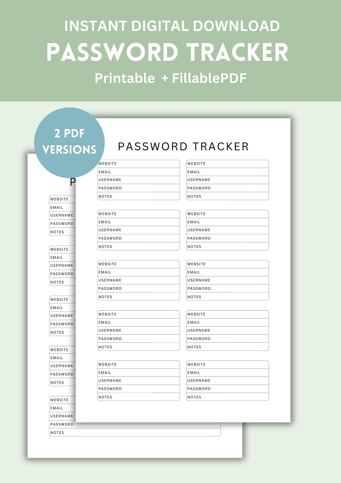 Password Tracker Printable Download, Fillable Pdf, 2 Versions, Wtf is ...
