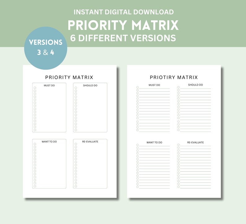 Priority Matrix Printable PDF Tasks List Template - Etsy