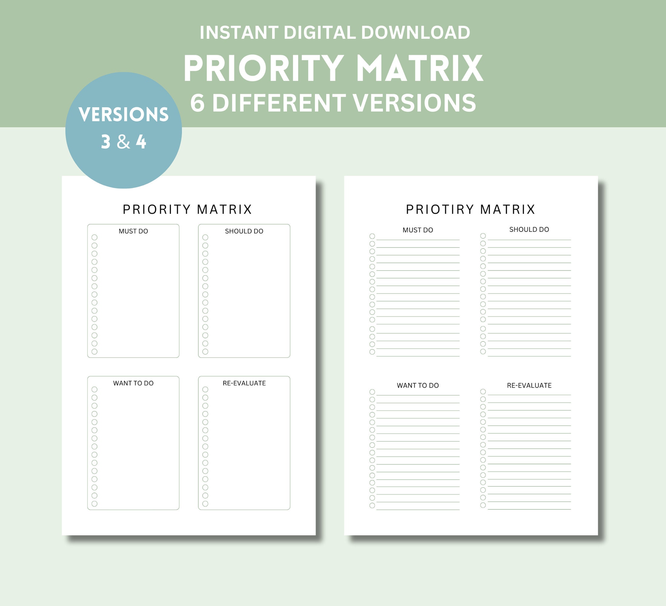 Priority Matrix Printable PDF Tasks List Template - Etsy