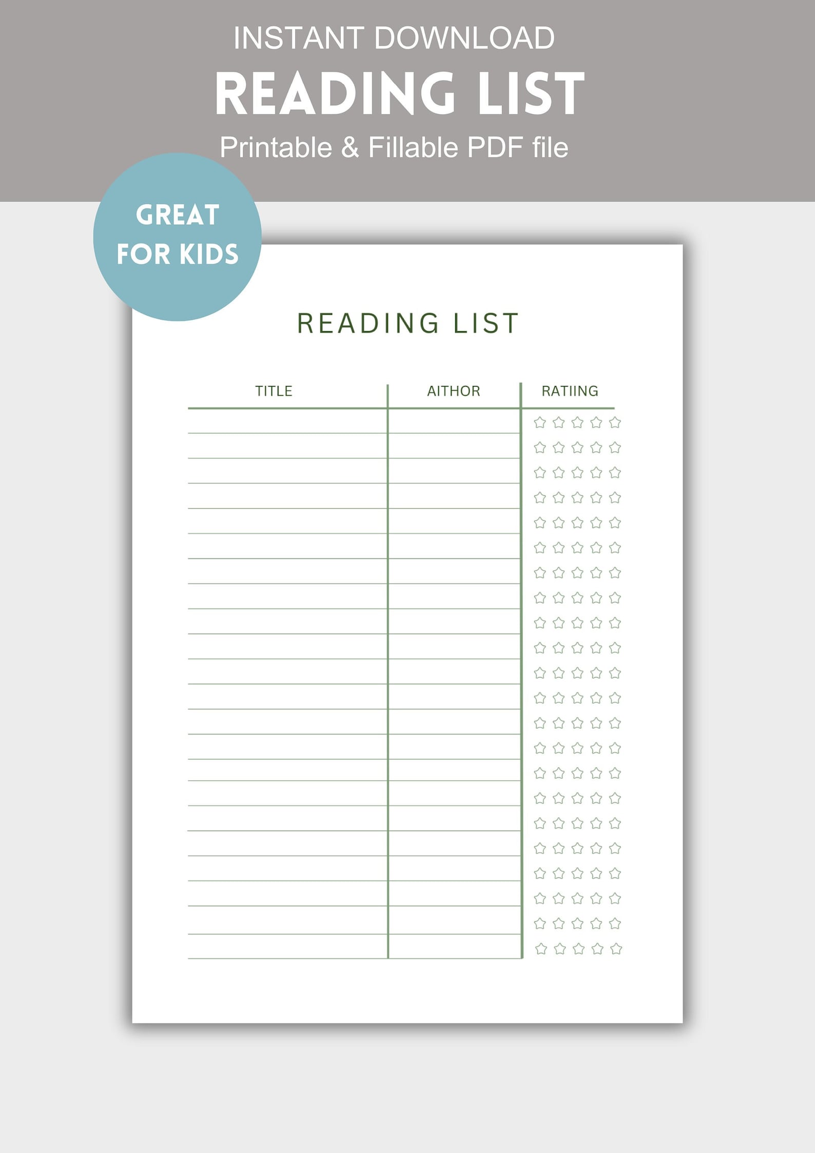 Book Review Reading List, Printable and Fillable PDF Versions, Kids ...