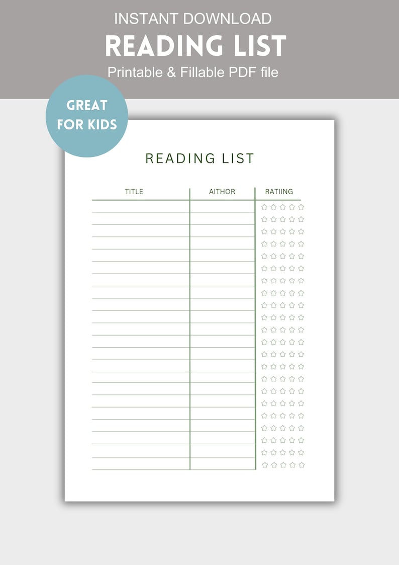 Book Review Reading List, Printable and Fillable PDF Versions, Kids ...