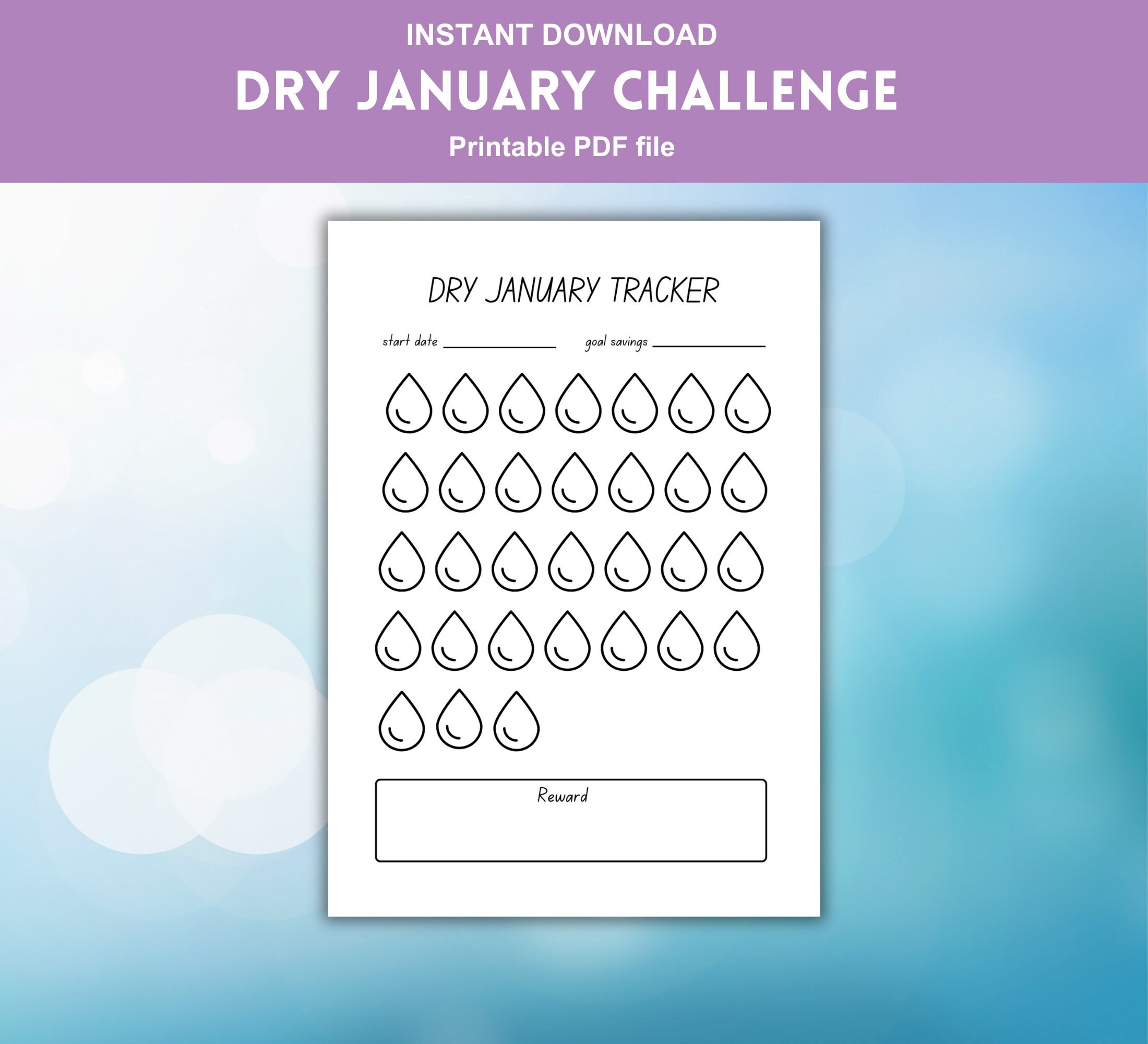 Dry January 2024 Tracker, Printable Instant Download, Alcohol Free ...