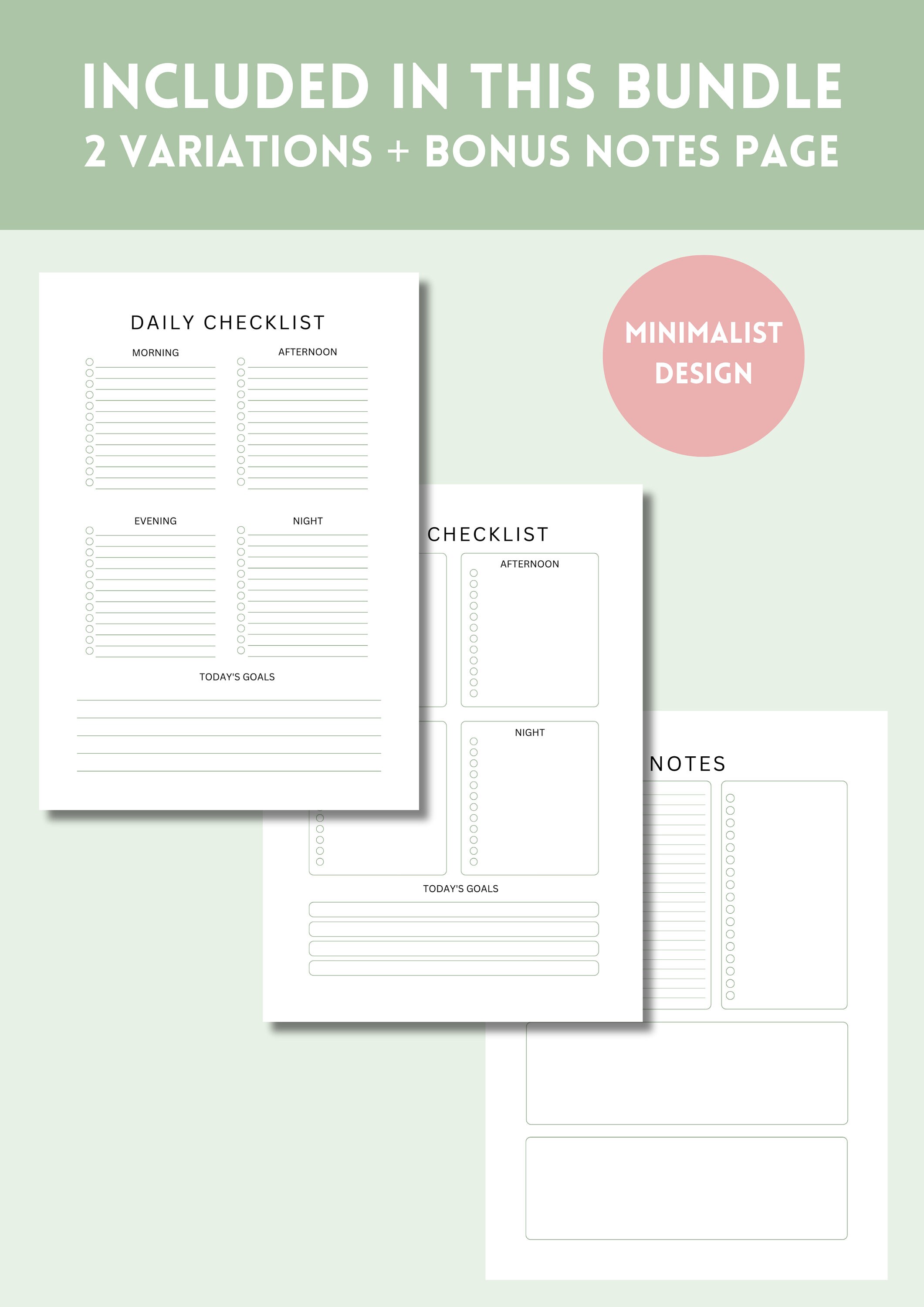 Daily Checklist Printable PDF, Simple Tasks List Template, Productivity ...