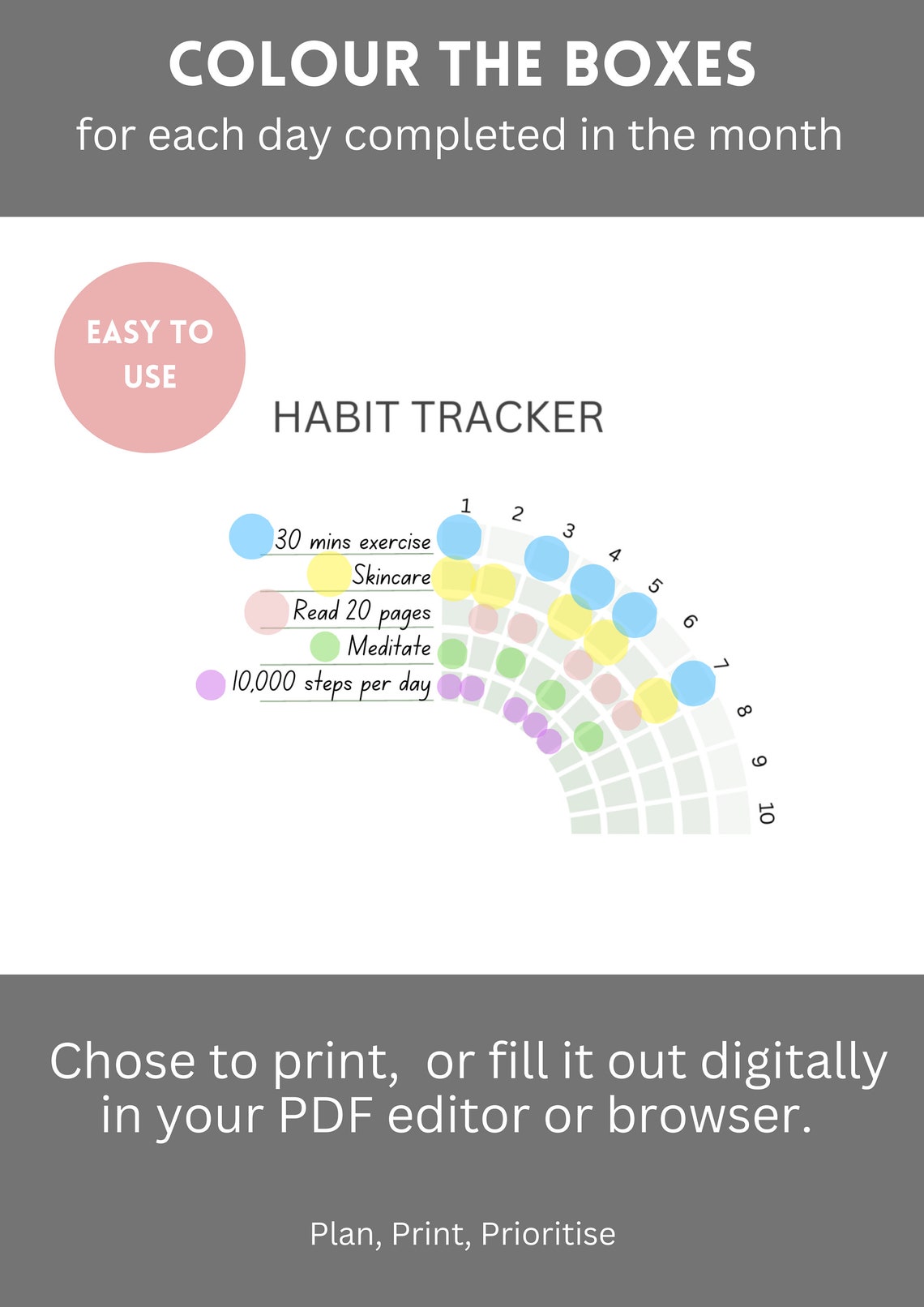31-day Habit Tracker Printable: Monthly Circle Planner (PDF) - Etsy