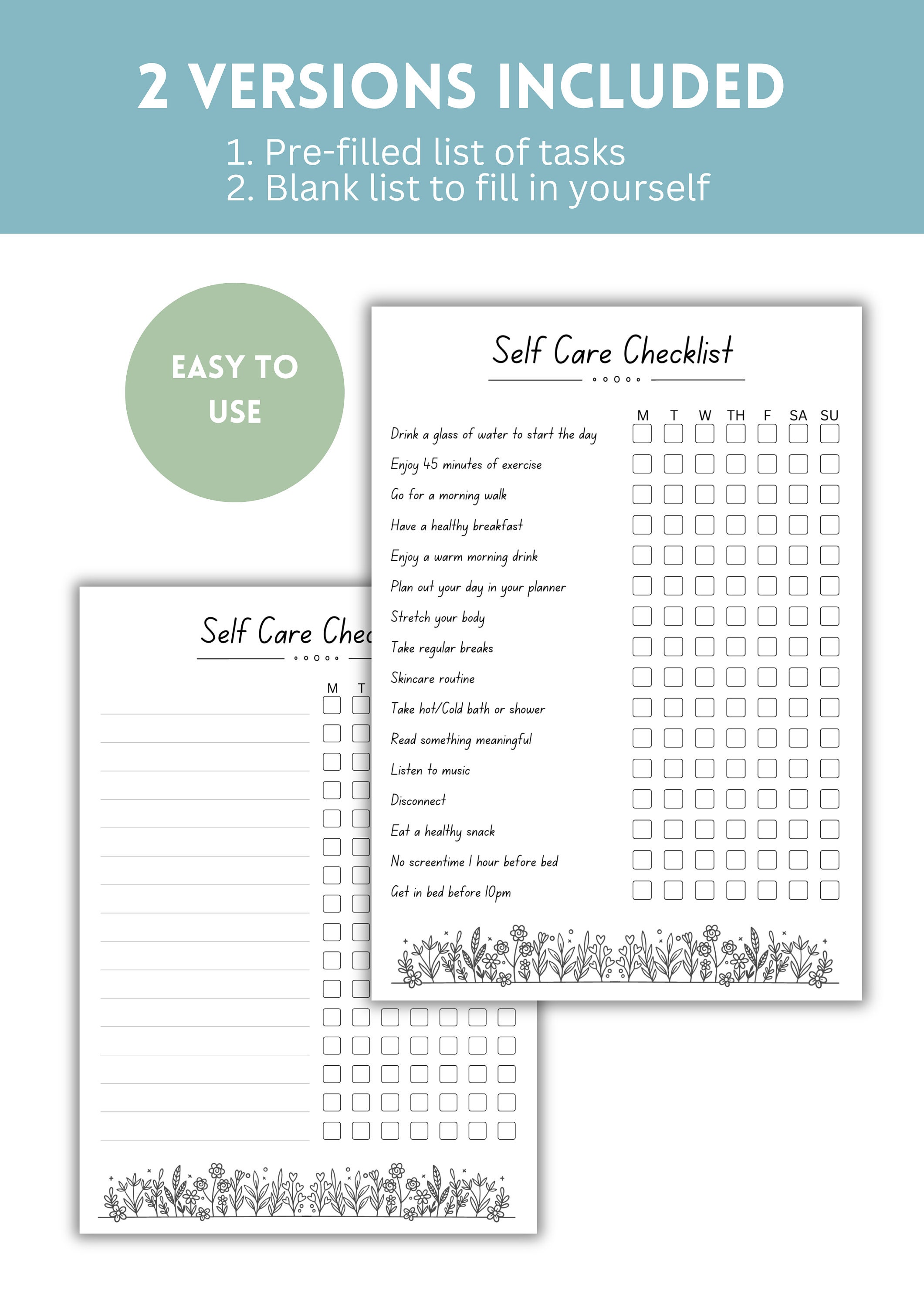 Weekly Self Care Tracker Printable Wellness Routine - Etsy
