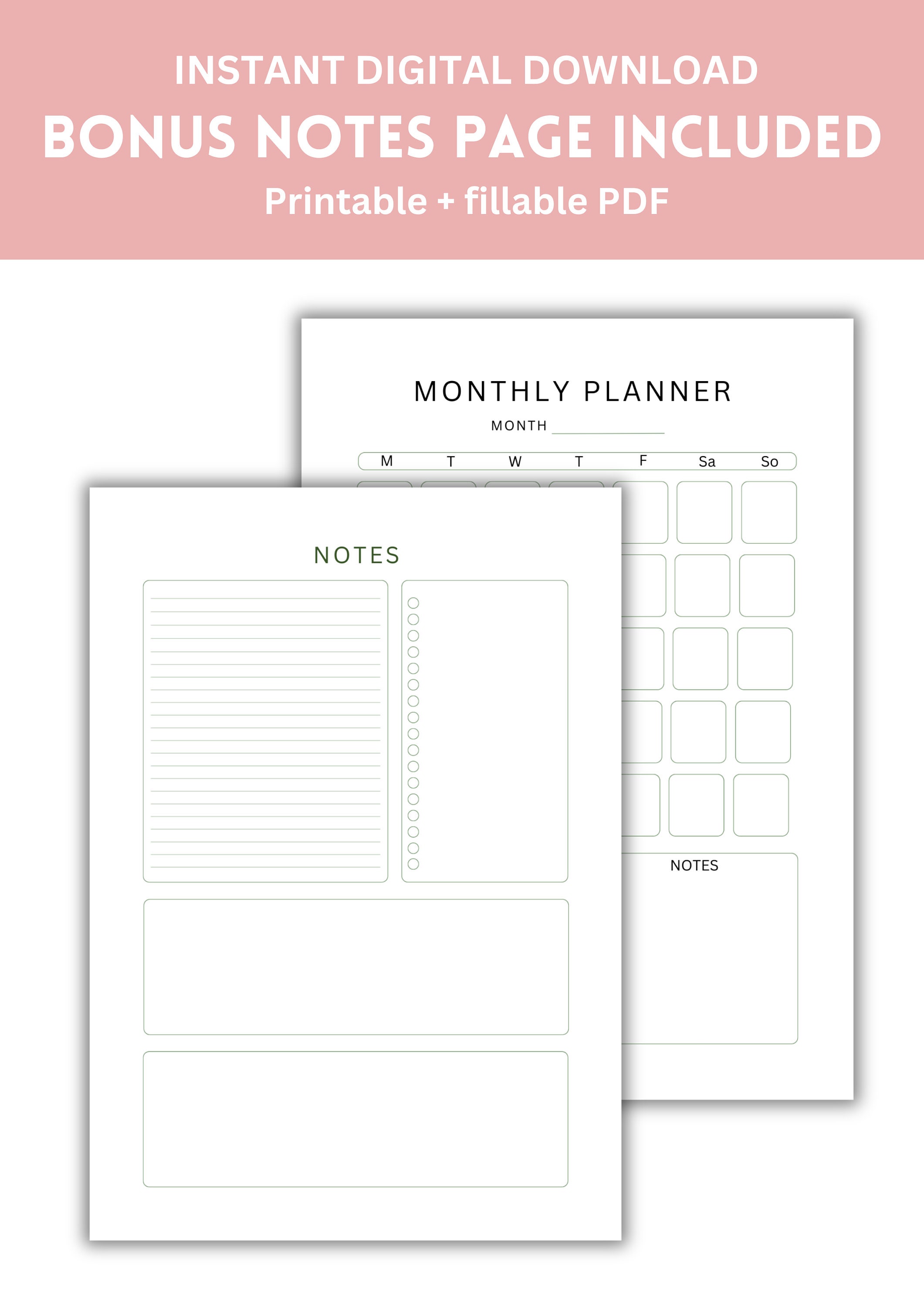 Month Planner Printable and Fillable PDF, Monthly Plan, Personal ...