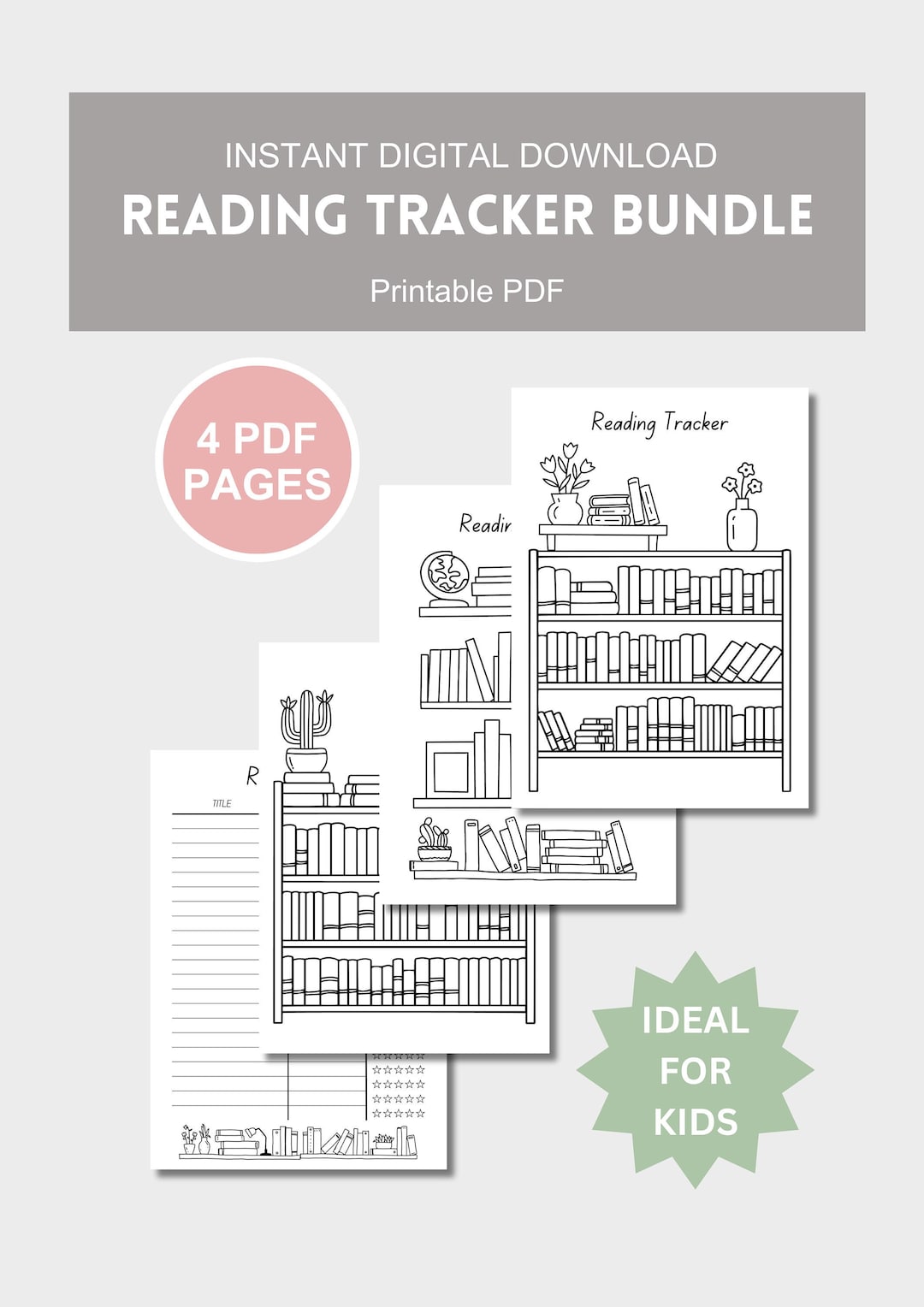 Reading Tracker Bundle Printable, Bookshelf Reading Log, Reading ...