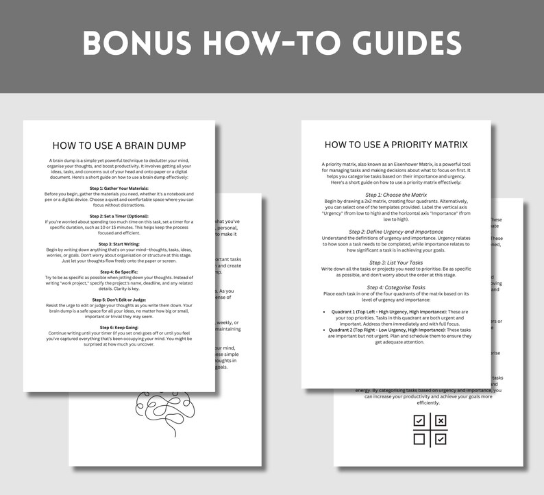 Brain Dump Bundle Printable PDF, Tasks List Template, Productivity ...