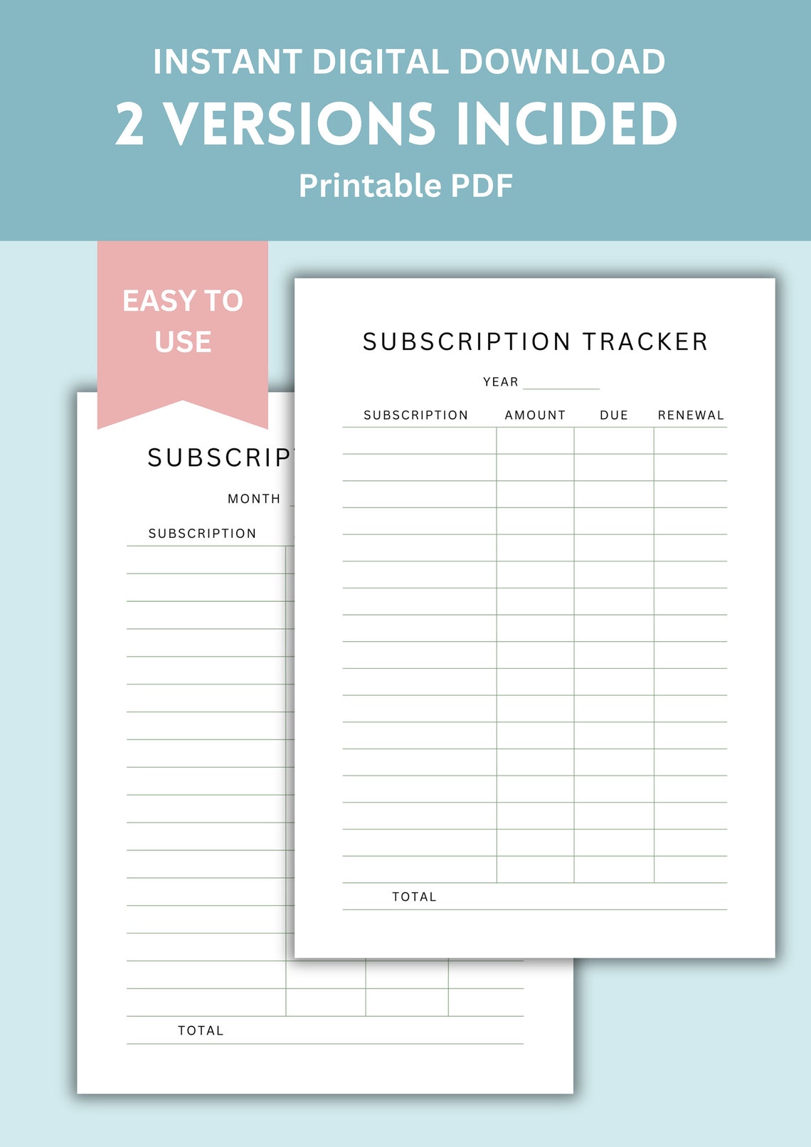 Subscription Tracker Printable Pdf Download, Monthly Subscriptions List ...