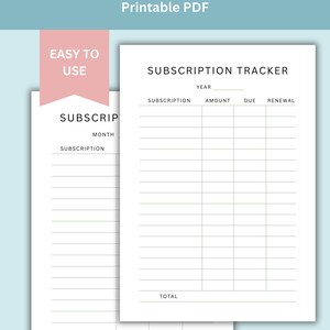 Subscription Tracker Printable Pdf Download, Monthly Subscriptions List ...