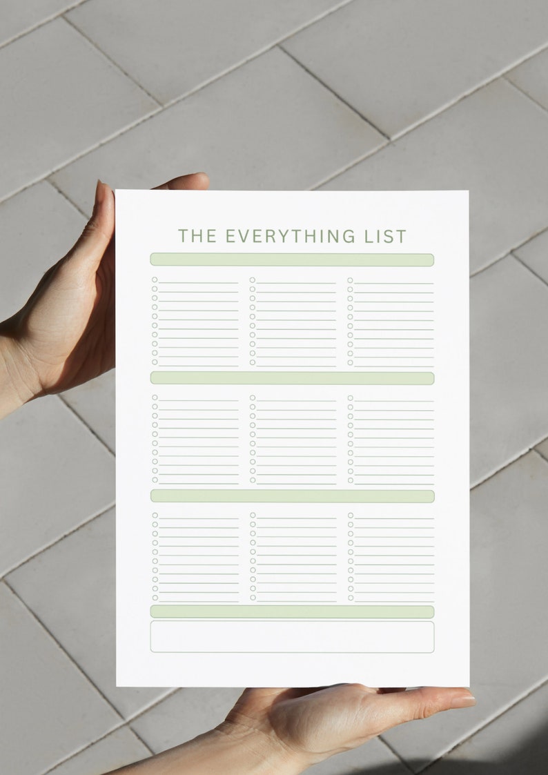 Everything List Brain Dump Printable PDF, Tasks List Template ...