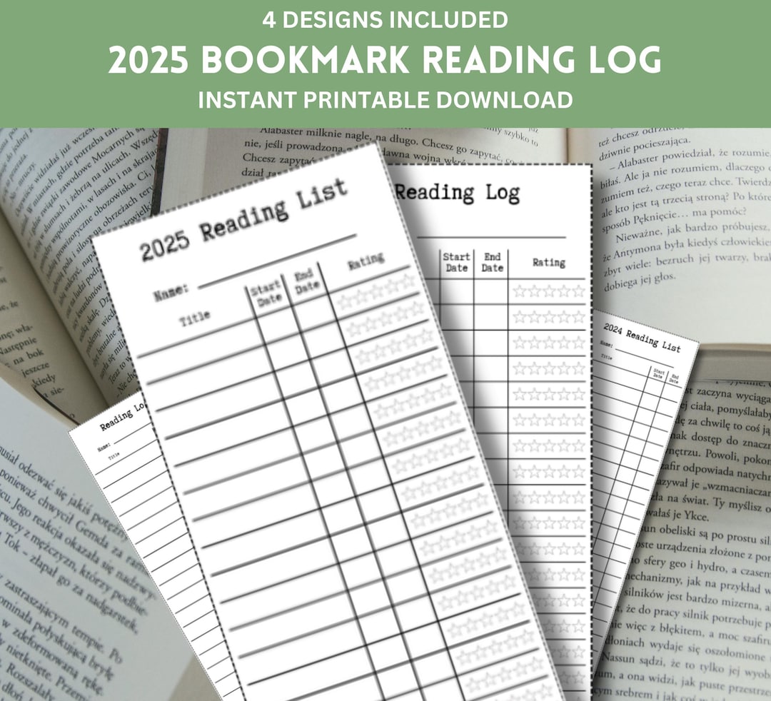 Reading Log Bookmark Printable 2025, Instant Download PDF, Reading List ...