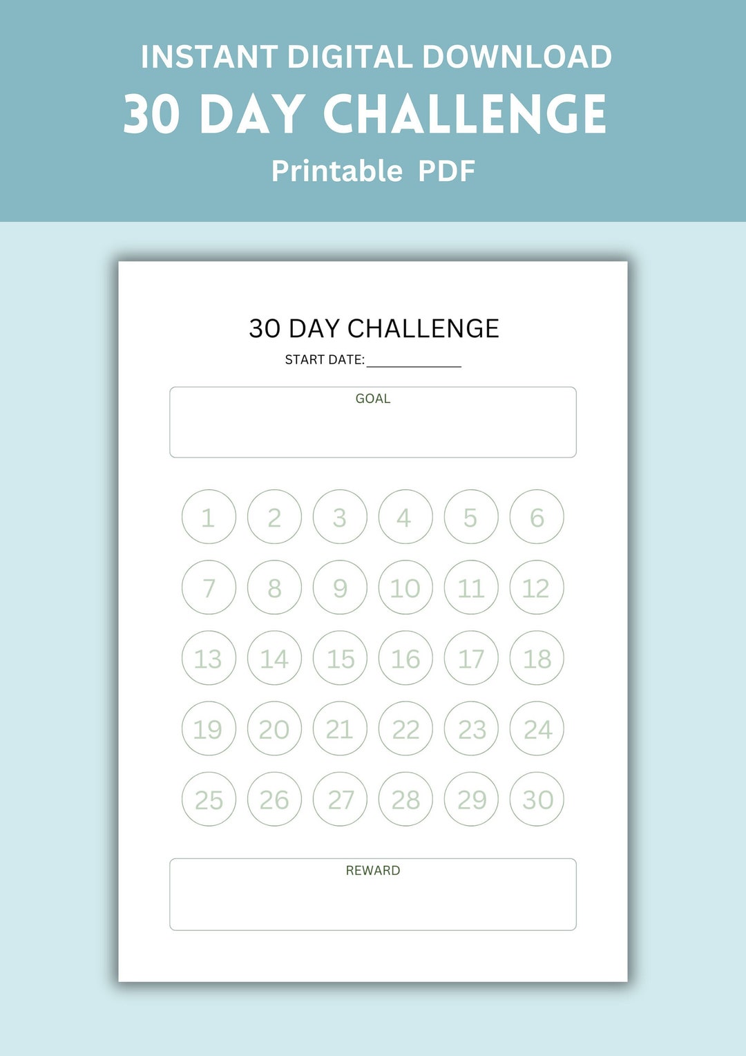 30 Day Challenge Printable PDF, Minimalist Design, Habit Tracker ...