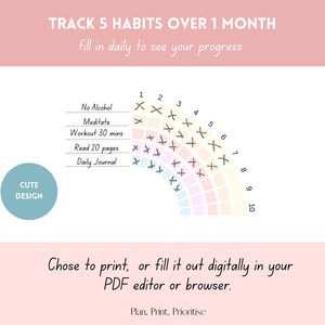 January Habit Tracker Printable, Instant Download Pdf, 5 Habits Tracker ...