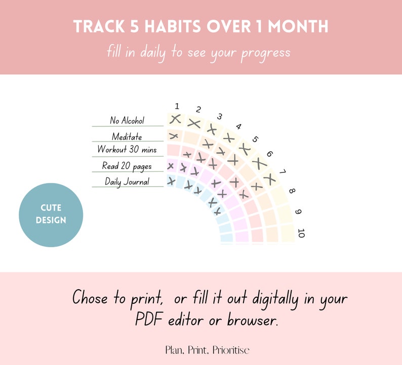 January Habit Tracker Printable, Instant Download Pdf, 5 Habits Tracker ...