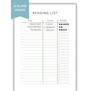 Book Review Reading List, Printable and Fillable PDF Versions, Kids ...