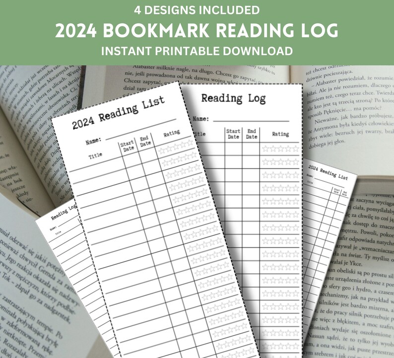 Reading Log Bookmark Printable 2024, Instant Download PDF, Reading List ...