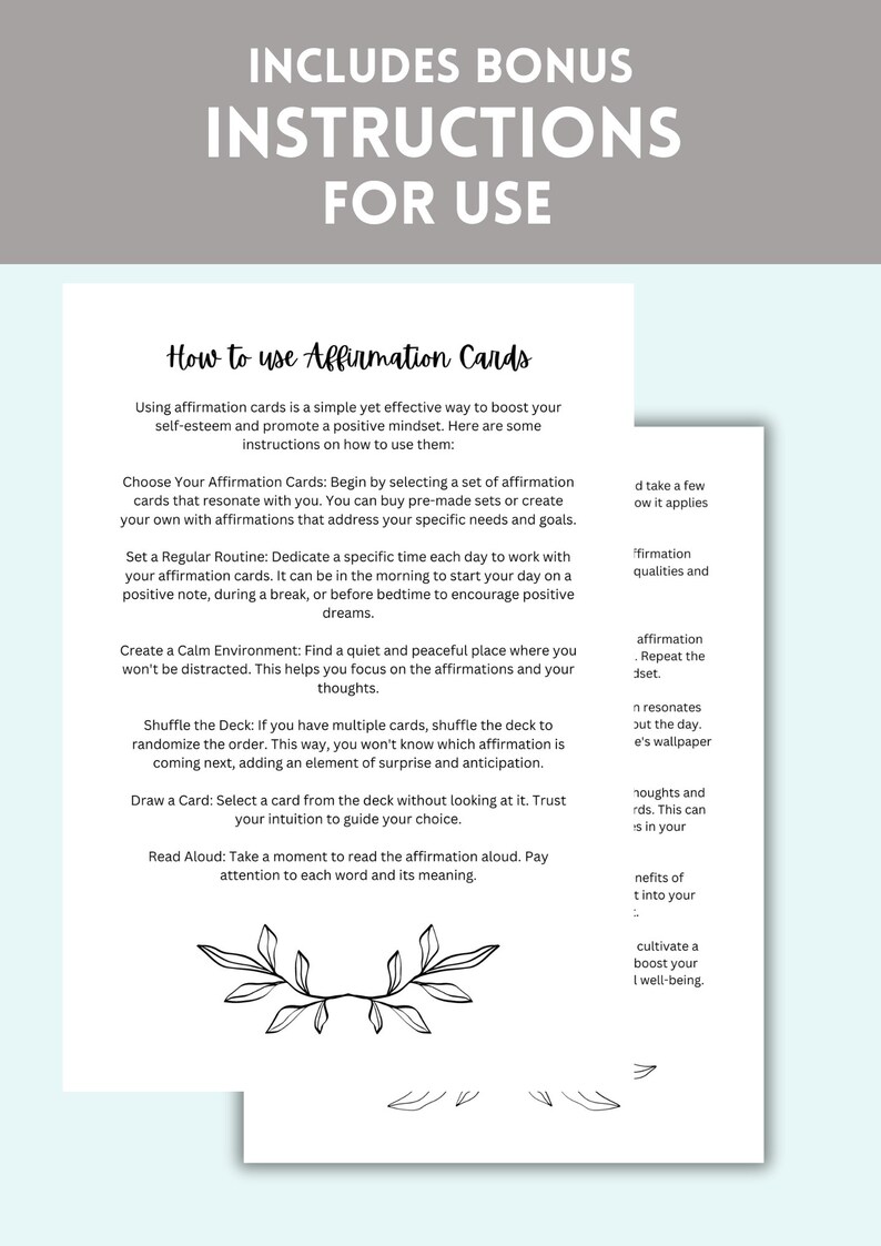 60 Daily Affirmation Cards: Self-love & Positive Mindset (printable PDF ...
