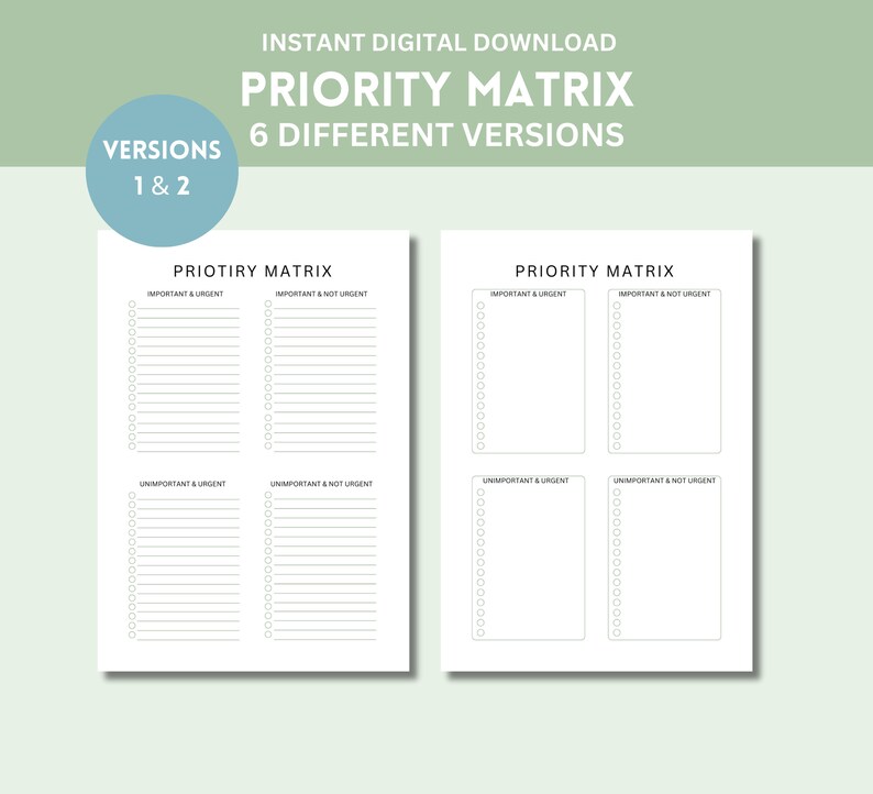 Priority Matrix Printable PDF Tasks List Template - Etsy