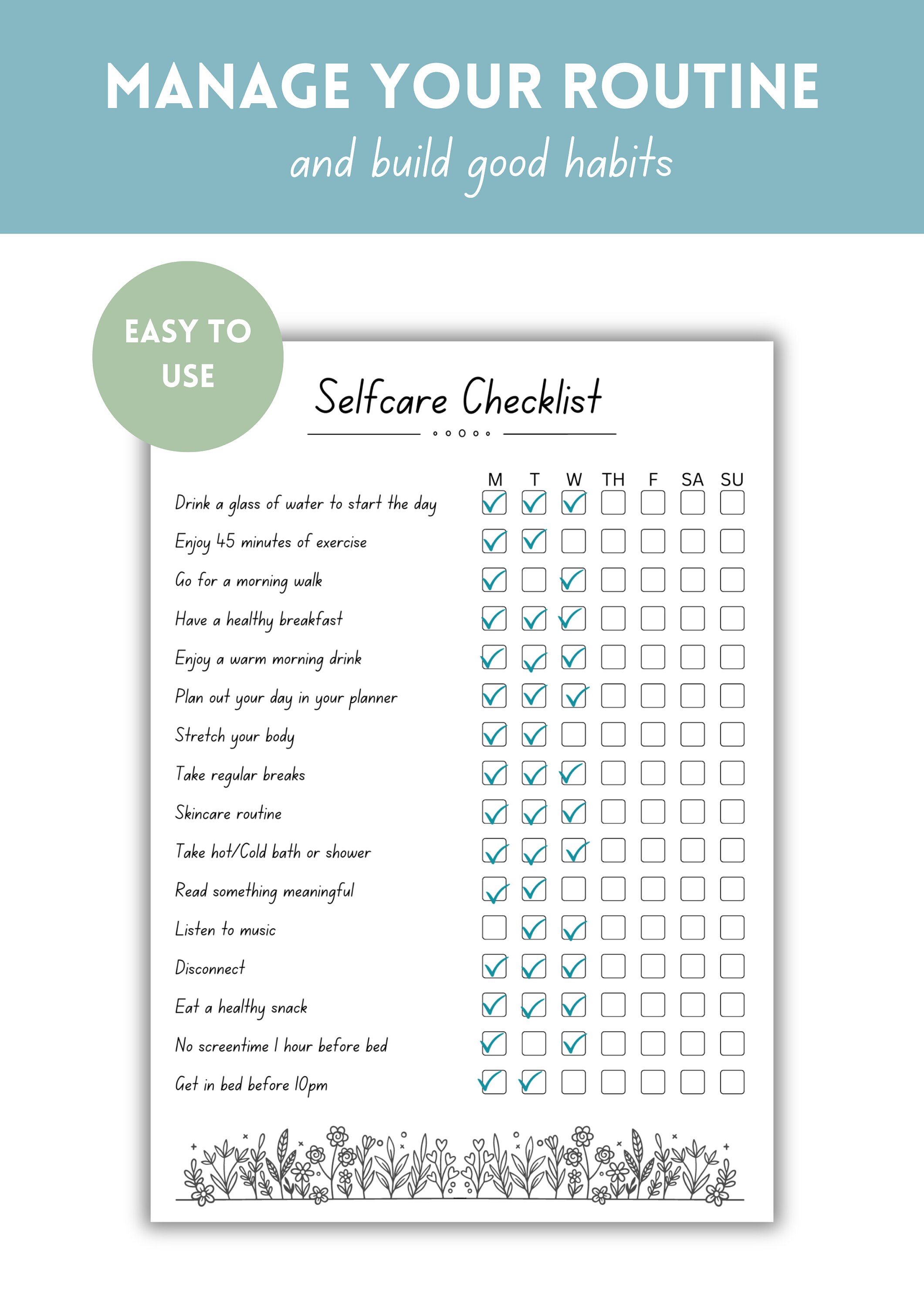 Weekly Self Care Tracker Printable Wellness Routine - Etsy