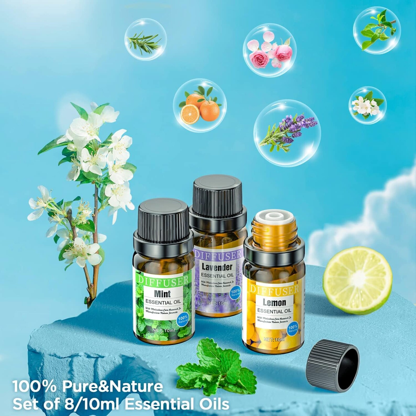 Essential Oil Diffuser Set 500ml Aroma Diffuser With Remote Control, Humidifier, 14 Color Lights ...