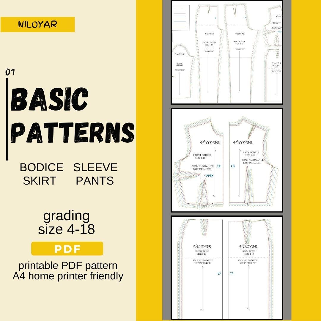 Basic Graded Bodice, Pants, Skirt and Sleeve Blocks With Grading - Etsy UK