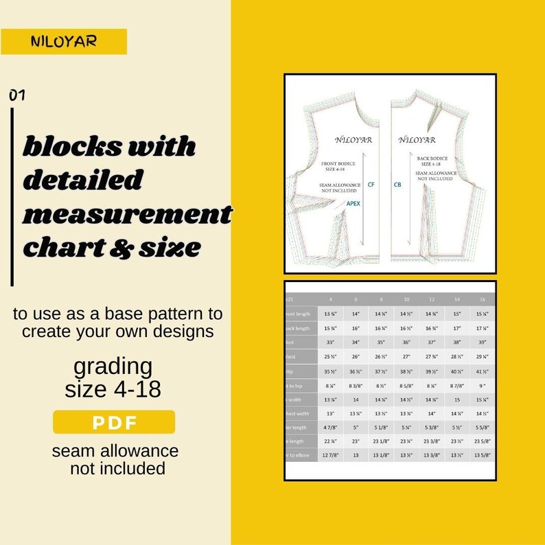 Basic Graded Bodice, Pants, Skirt and Sleeve Blocks With Grading - Etsy UK