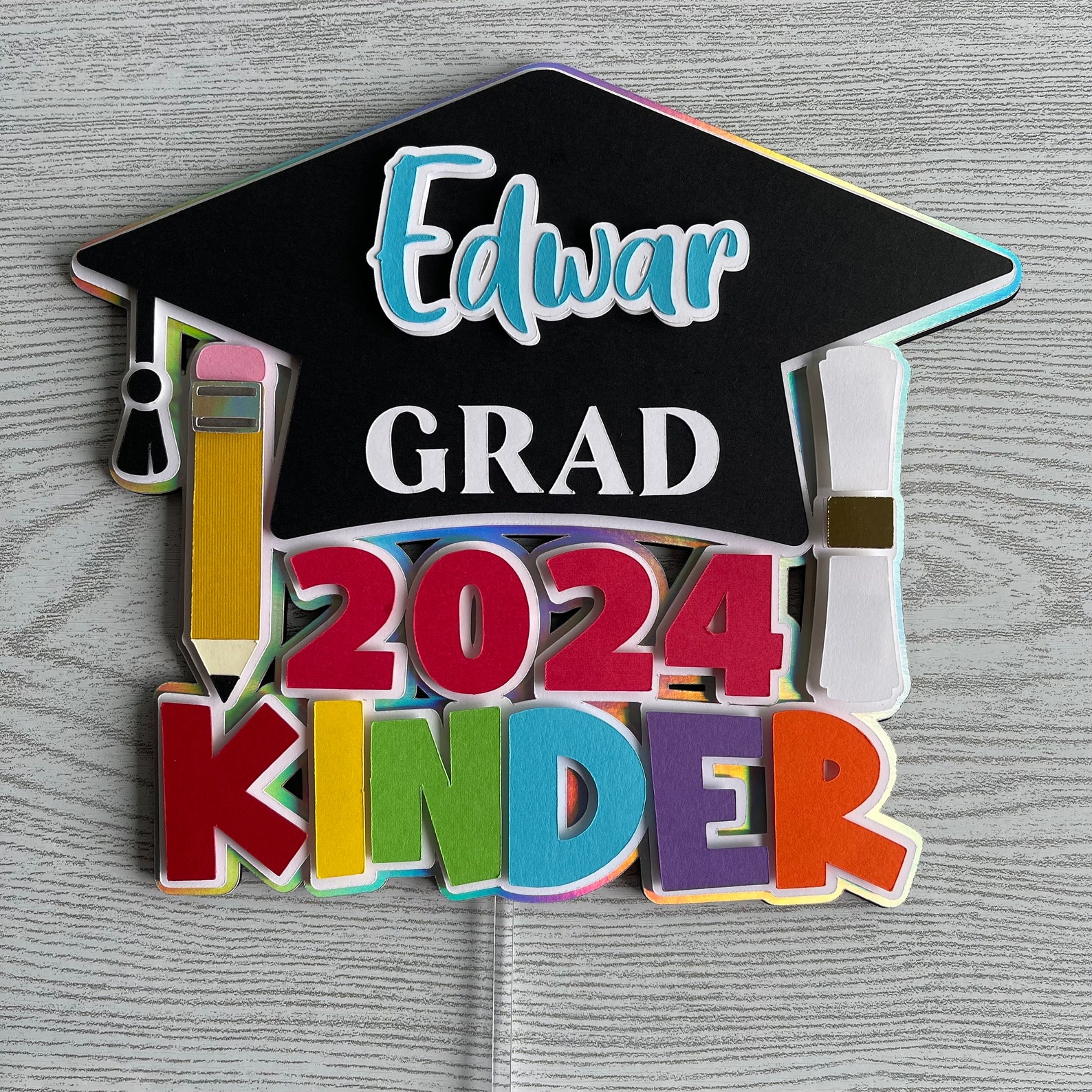 Personalized Kinder Graduation Cake Topper: Colorful Grad Party Decor ...