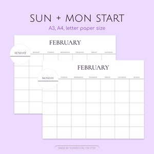 Monthly Blank Calendar Printable, Landscape, Modern Calendar Template ...