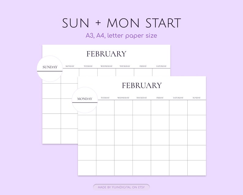 Monthly Blank Calendar Printable, Landscape, Modern Calendar Template ...