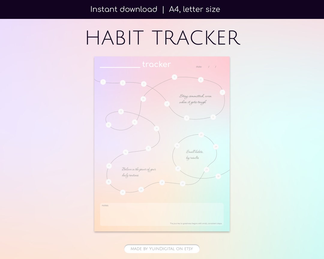 28 Days Habit Tracker: Lette & A4 Size With Stylish Blur Gradient ...