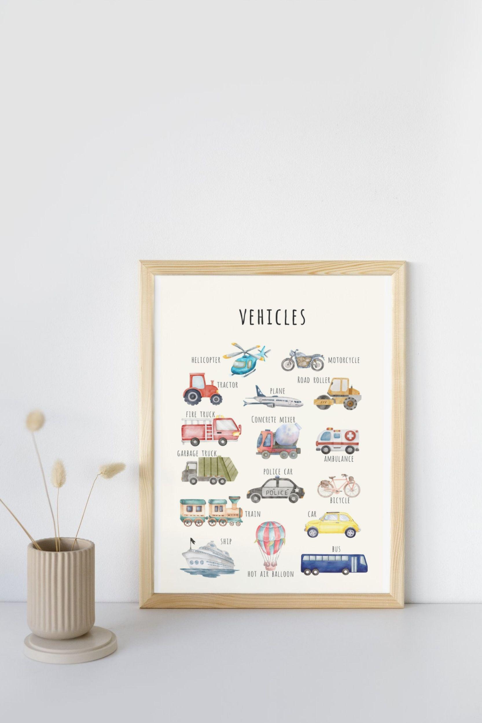 Colorful Vehicle Poster for Kids Fun and Educational Printable - Etsy