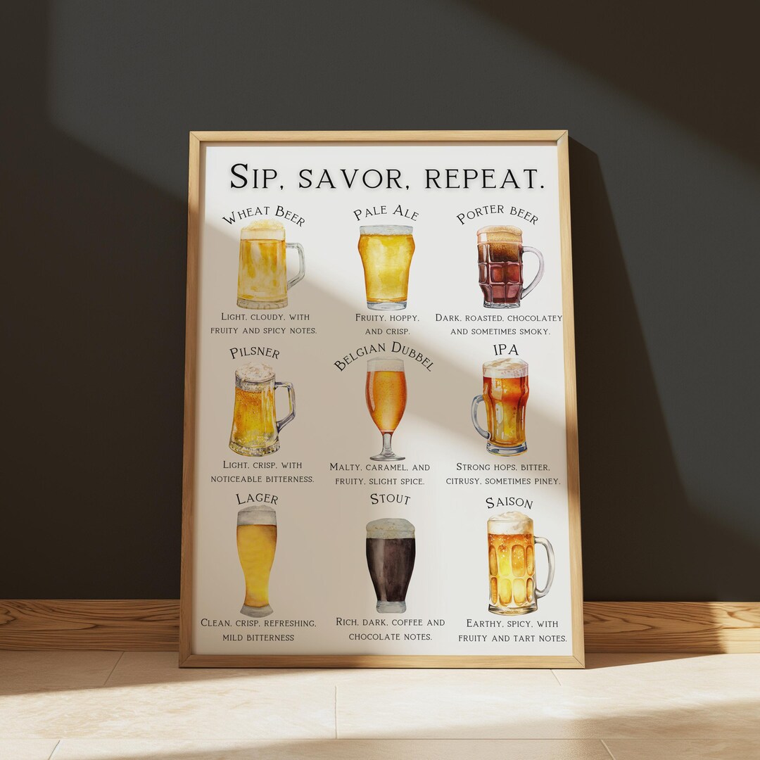 Beer Guide Print, Beer Poster, Types of Beer Wall Art, Bar Poster, Beer ...