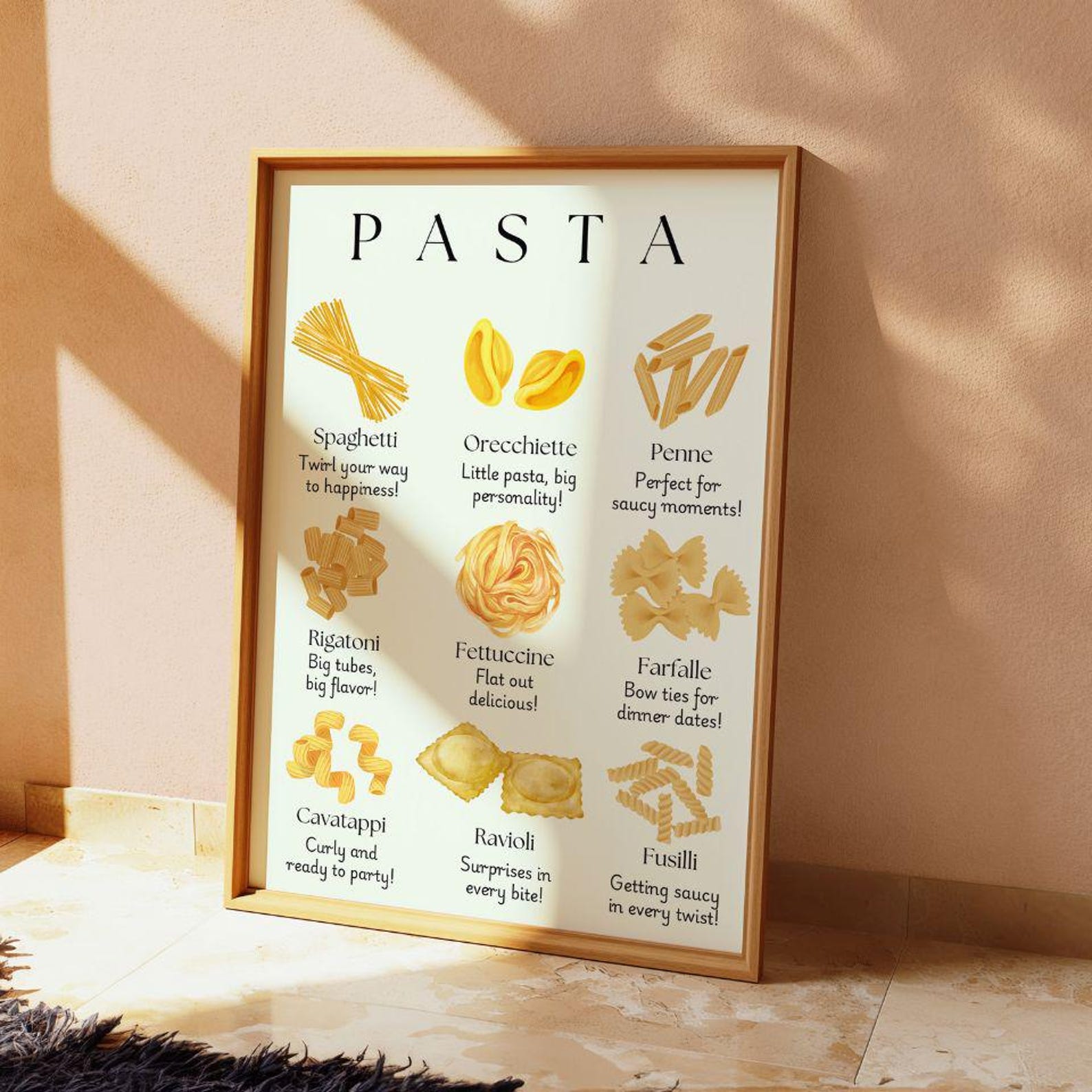 Printable Pasta Guide Wall Art, Essential Kitchen Guide for Pasta Lover ...