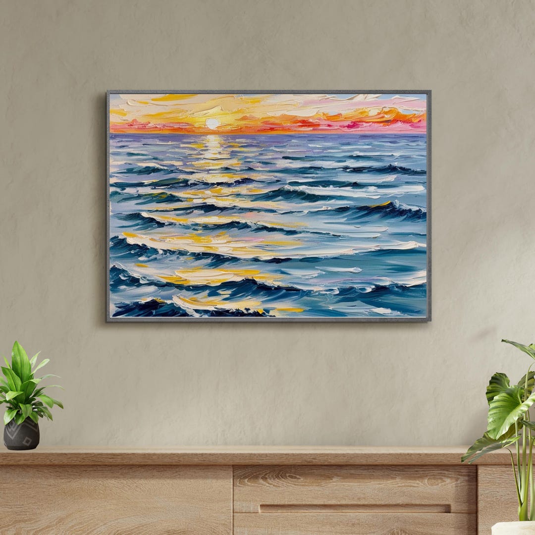 Pastel Sunset Ocean Beach Print Wall Art, Tropical Coastal Prints, Boho ...