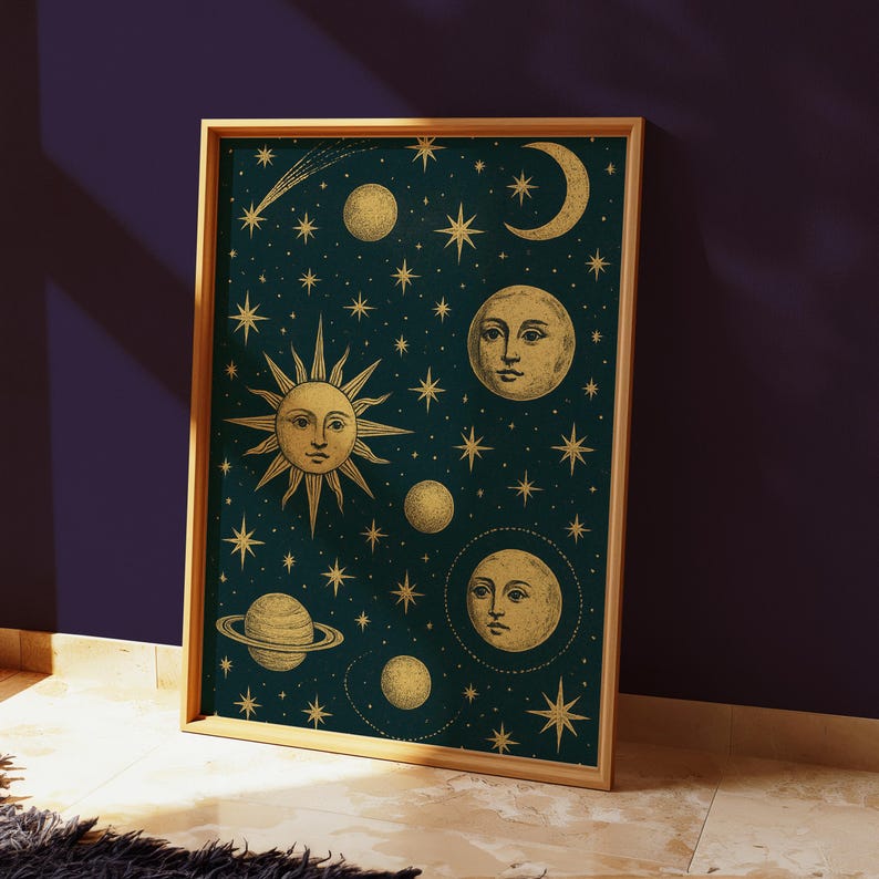 Vintage Celestial Map Print | Sun Moon Wall Art | Celestial Printable ...