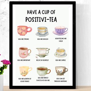 Positivi-tea Printable Poster | Cute Tea Cups With Inspirational Quotes ...