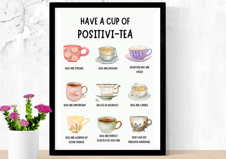 Positivi-tea Printable Poster | Cute Tea Cups With Inspirational Quotes ...