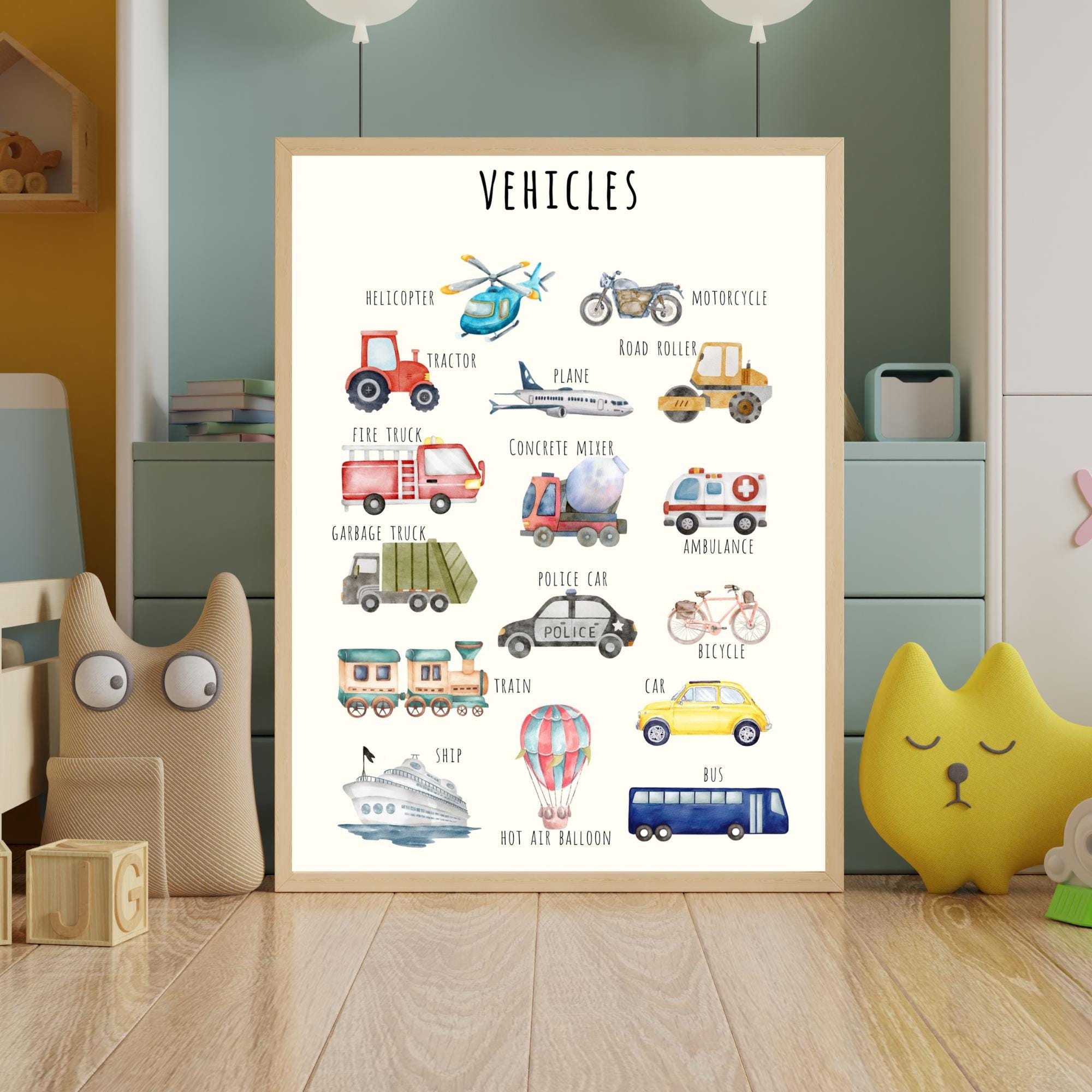 Colorful Vehicle Poster for Kids Fun and Educational Printable - Etsy
