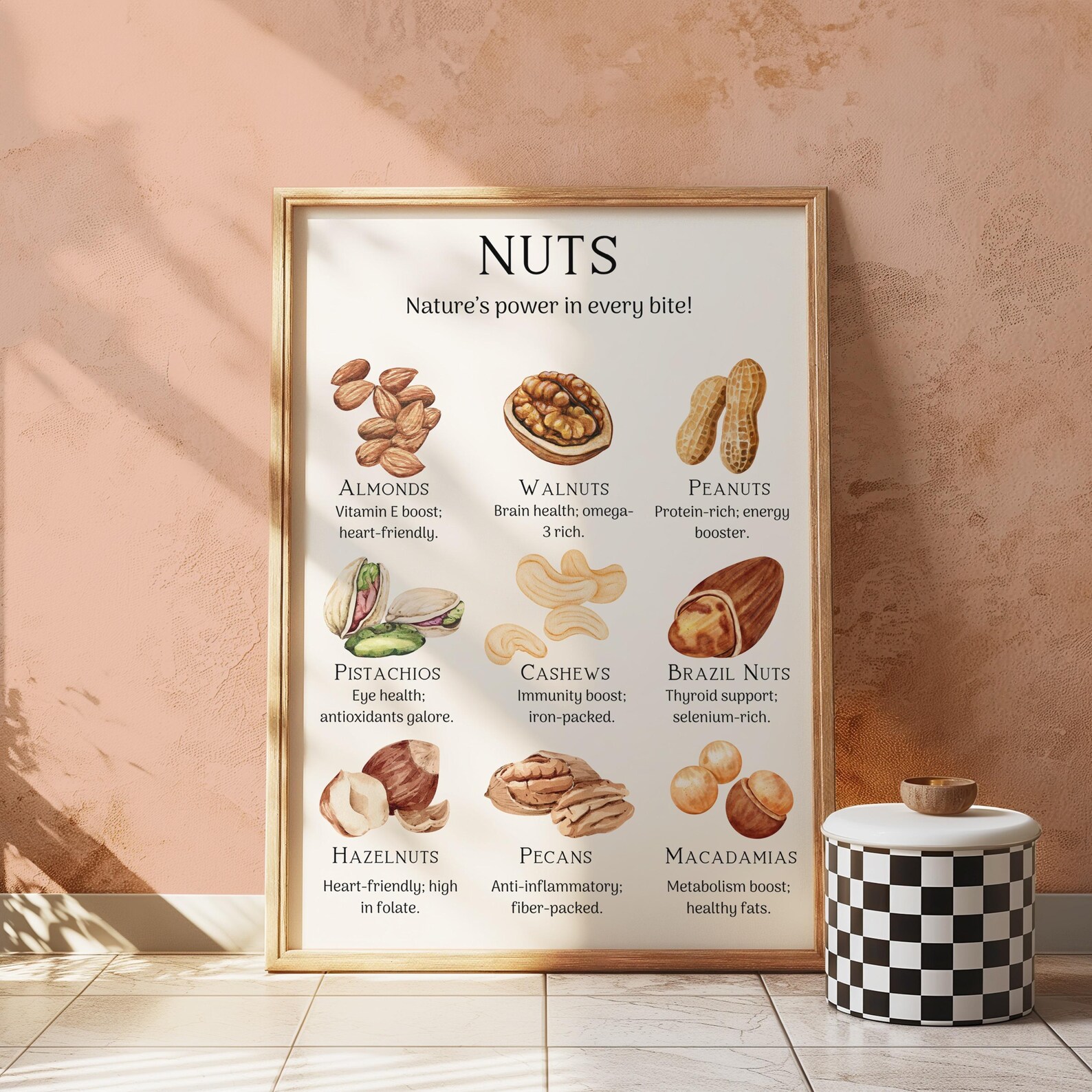 Printable Kitchen Decor, Types of Nuts Wall Print, Watercolor Nuts ...