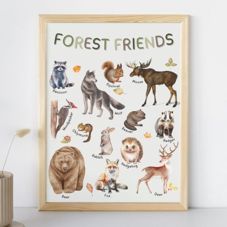 Forest Animals Printable Poster Kids Wall Art Digital Download Woodland ...