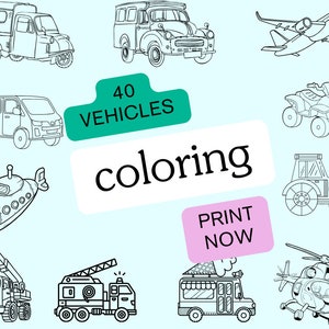 Printable Vehicle Coloring Pages Bundle for Kids 40 Exciting Designs ...