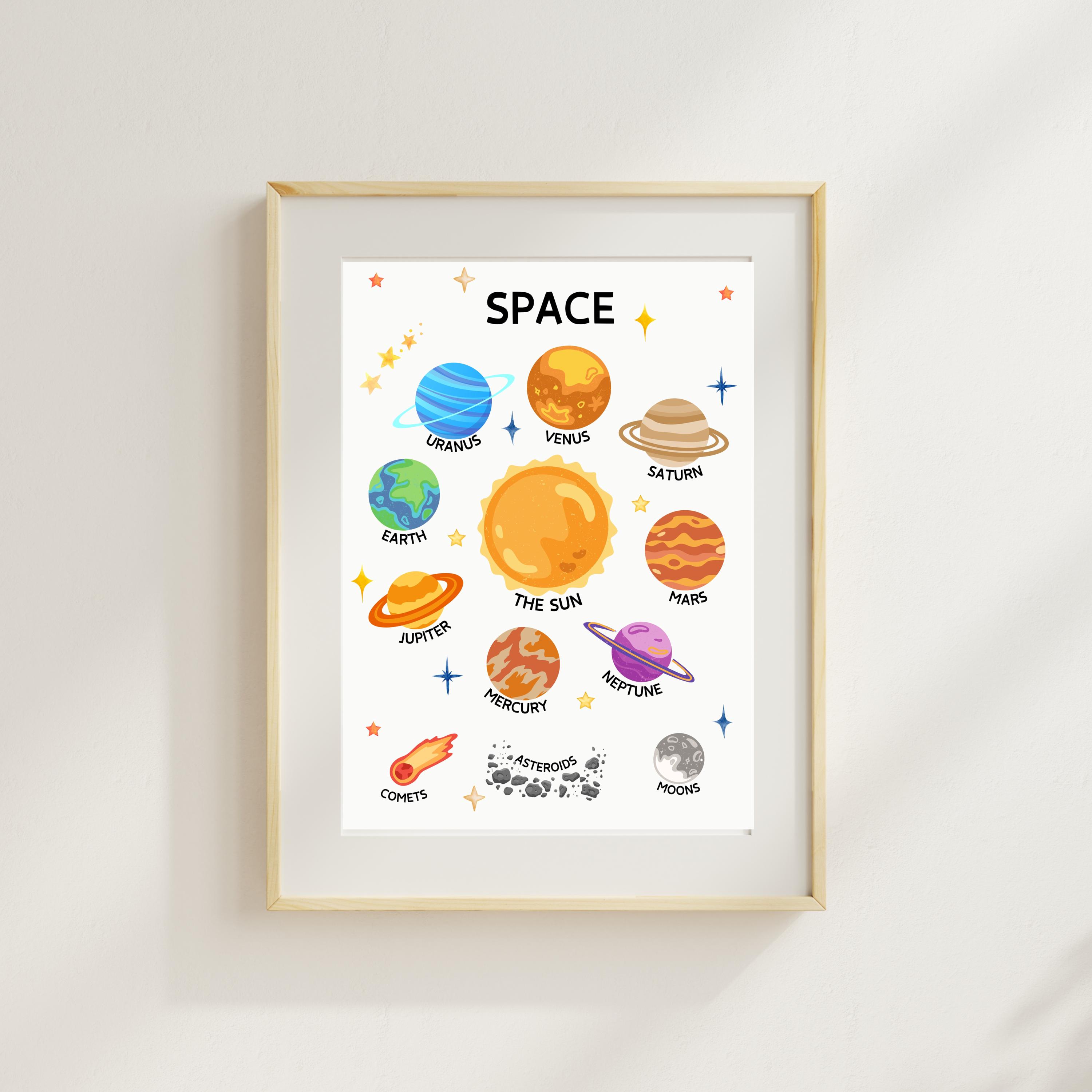 Printable Space Poster for Kids Explore Planets, Stars, and Rockets Fun ...