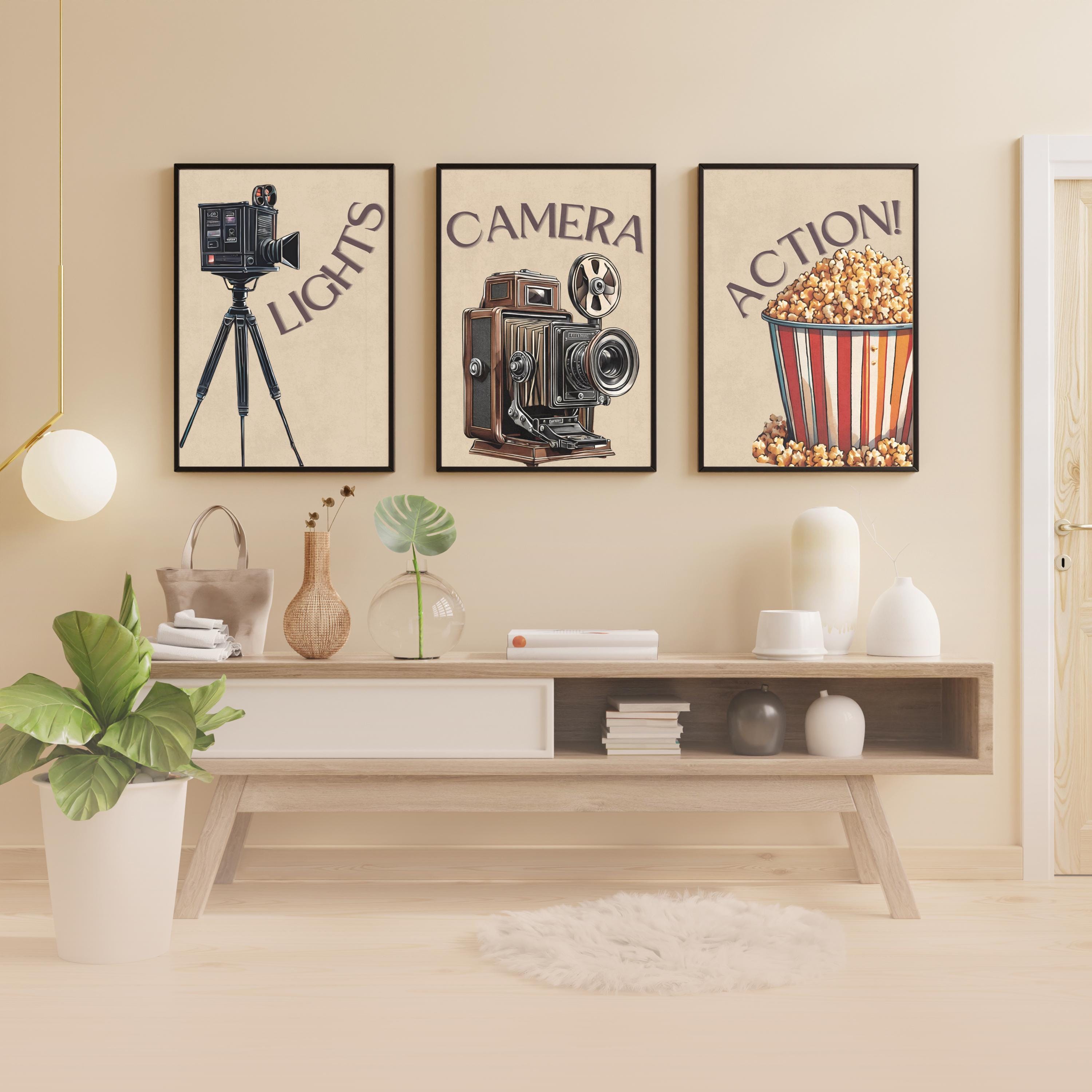 Movie Room Poster Trio: Lights, Camera, Action! Home Theater Poster Set ...