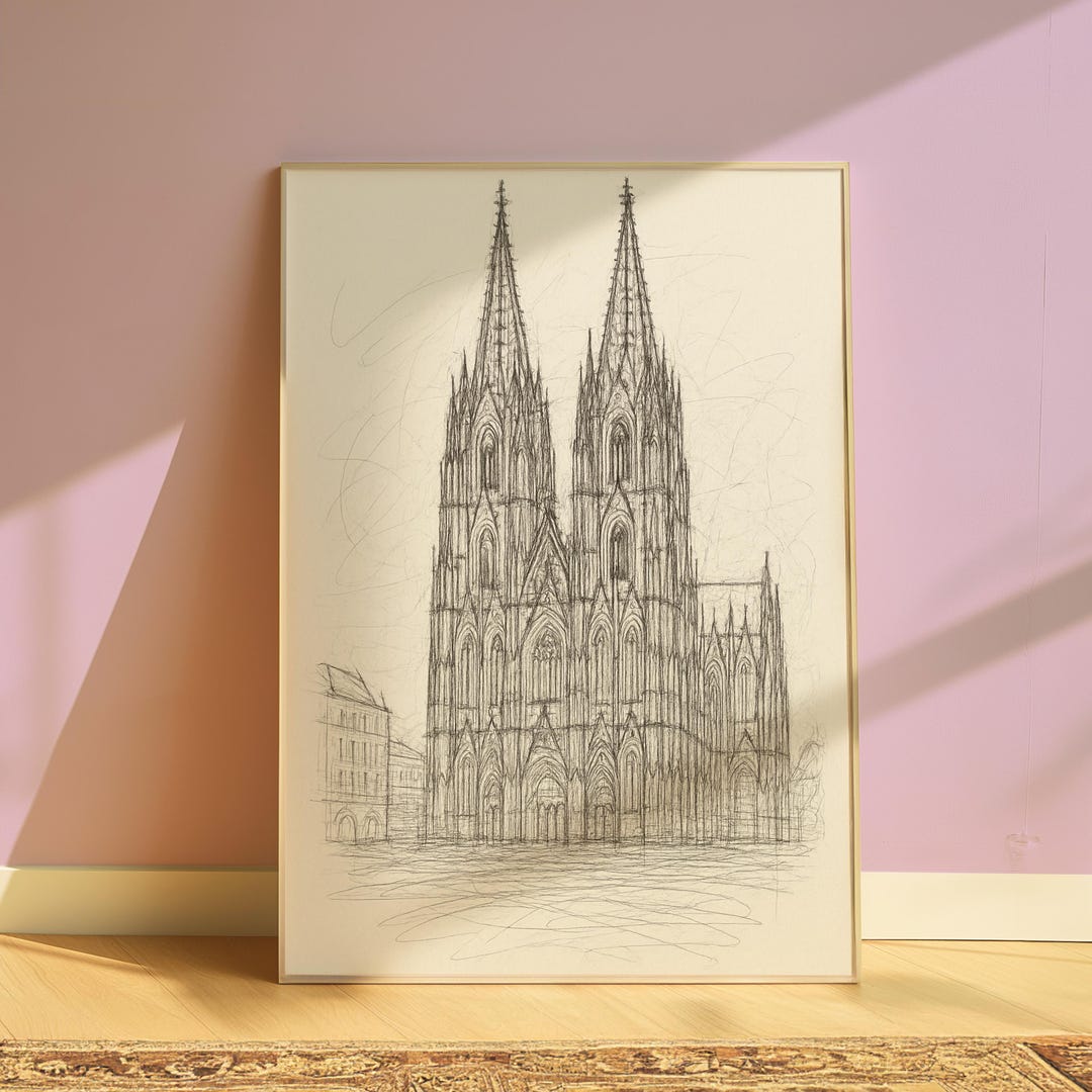 Cologne Cathedral Line Art Print | Gothic Architecture Sketch | German ...
