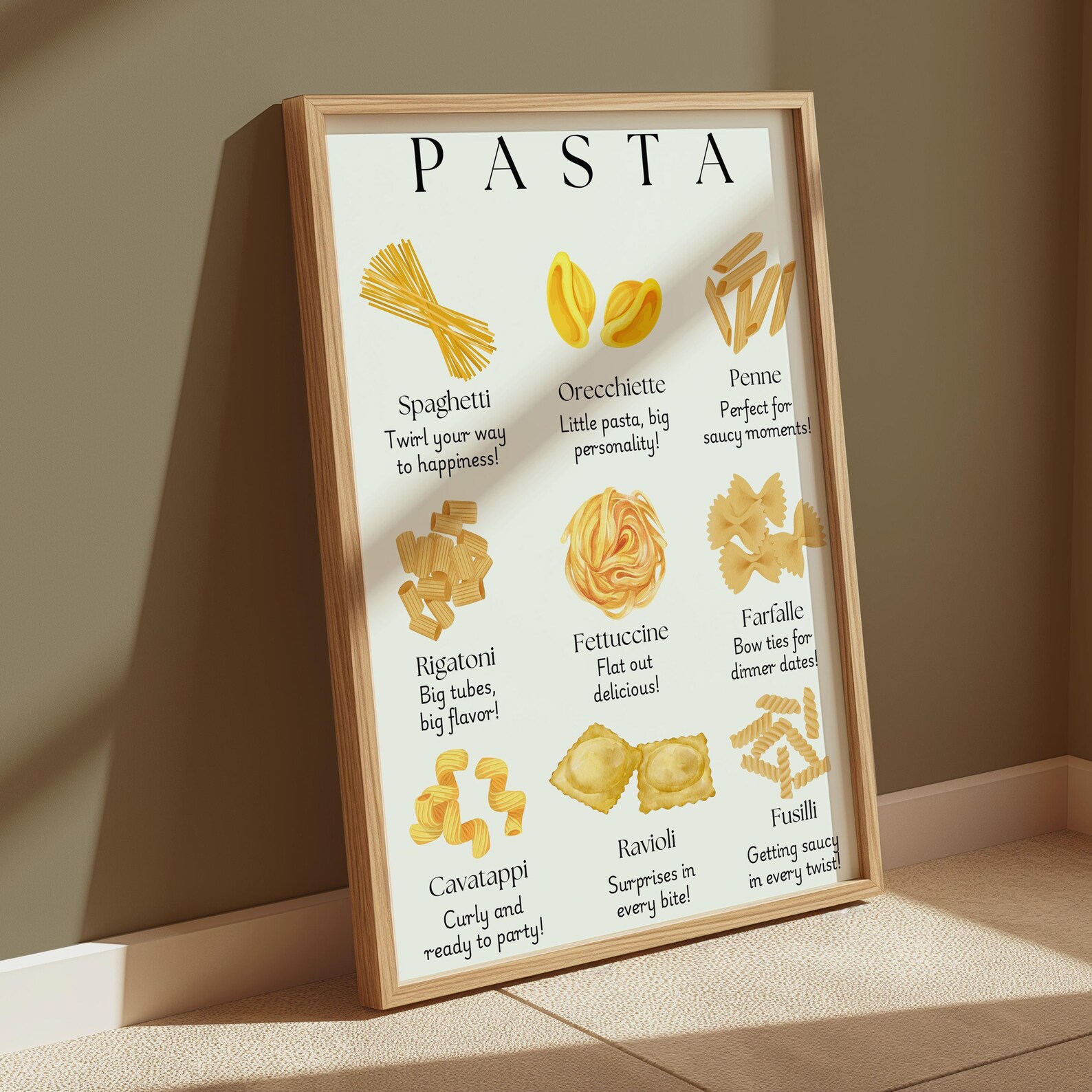 Printable Pasta Guide Wall Art, Essential Kitchen Guide for Pasta Lover ...