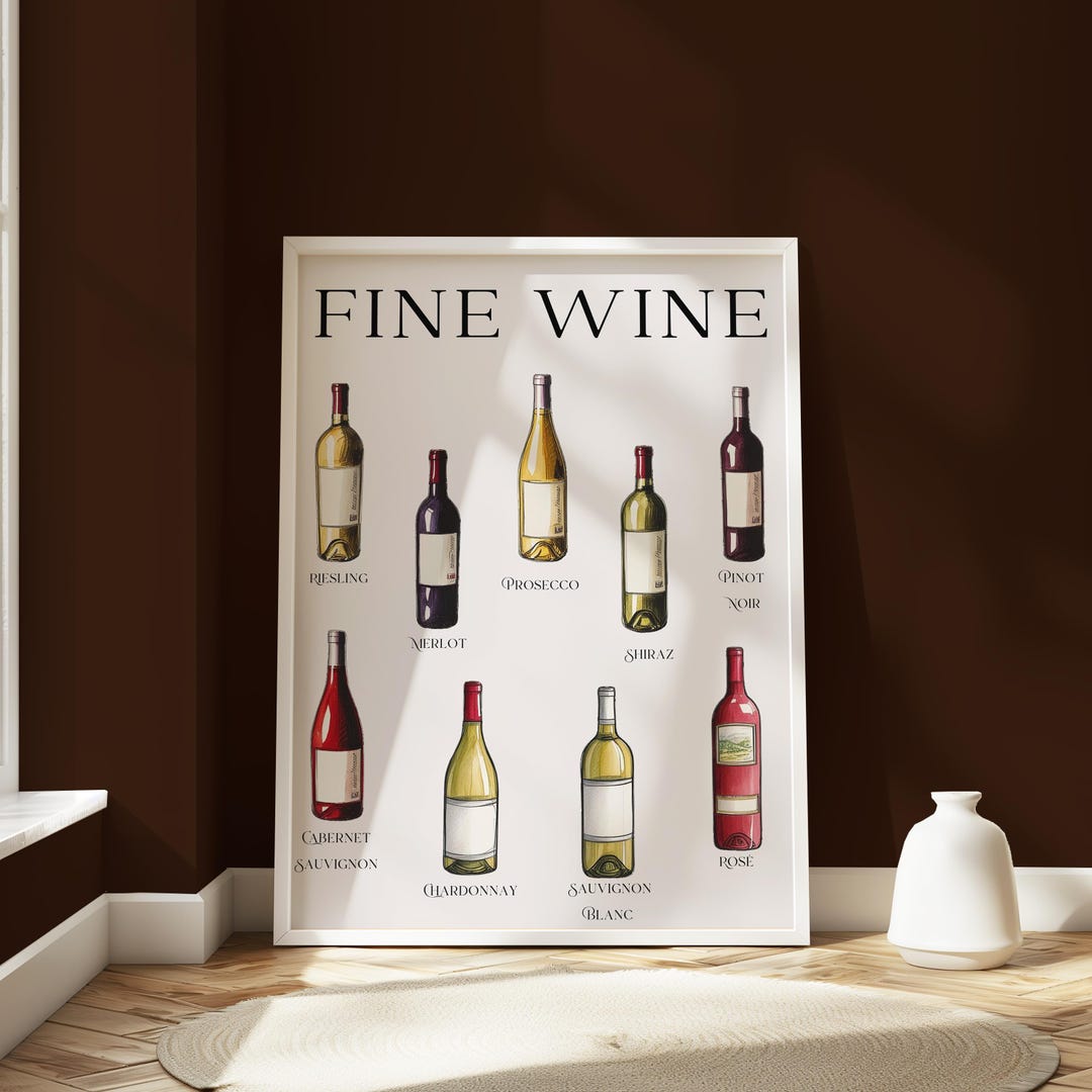 Aesthetic Kitchen Decor Wine Types Poster, Bar Wall Art, Dining Room ...