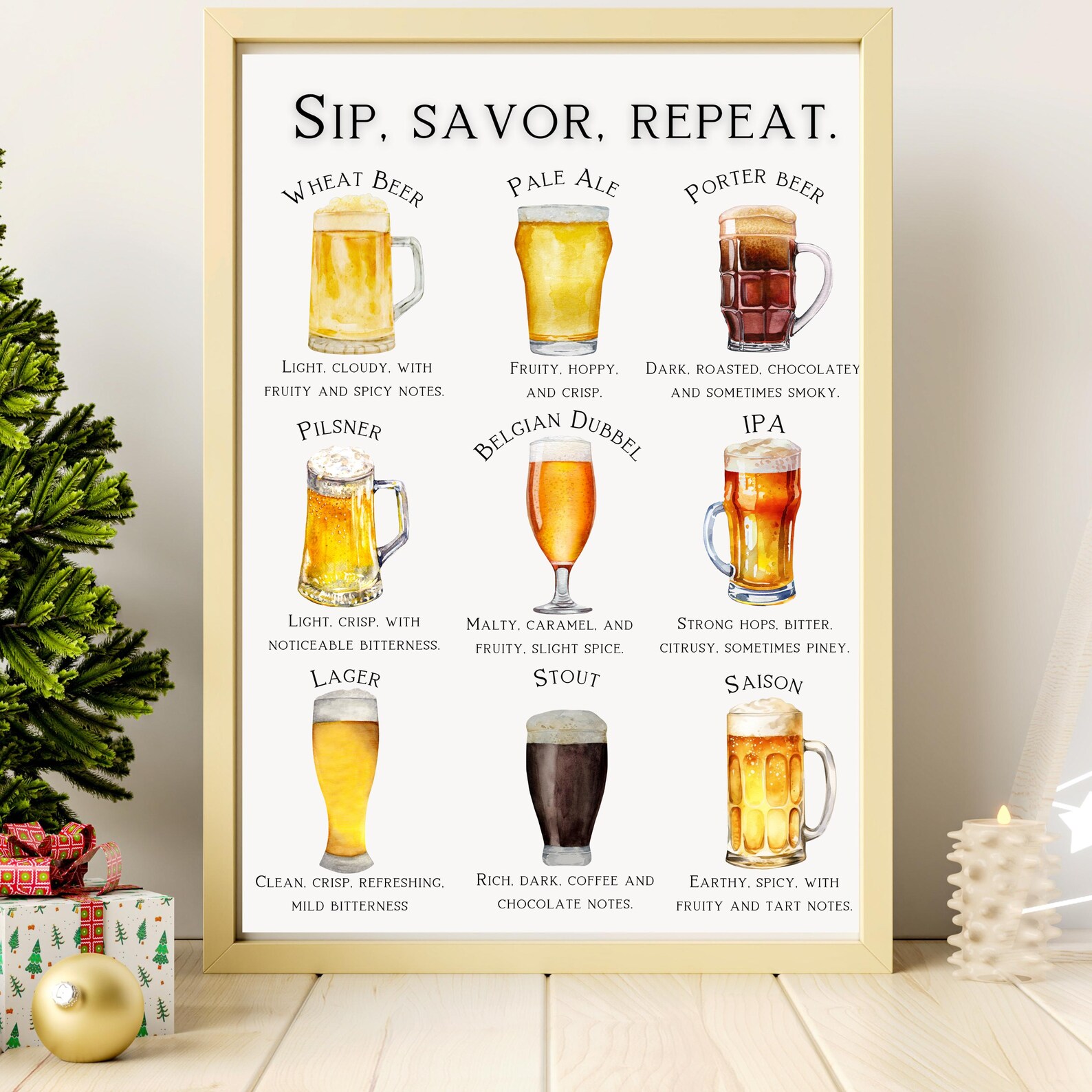 Beer Guide Print, Beer Poster, Types of Beer Wall Art, Bar Poster, Beer ...